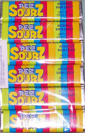1 package of 6 rolls of Sourz Flavor Pez Candy Refills - $3.00