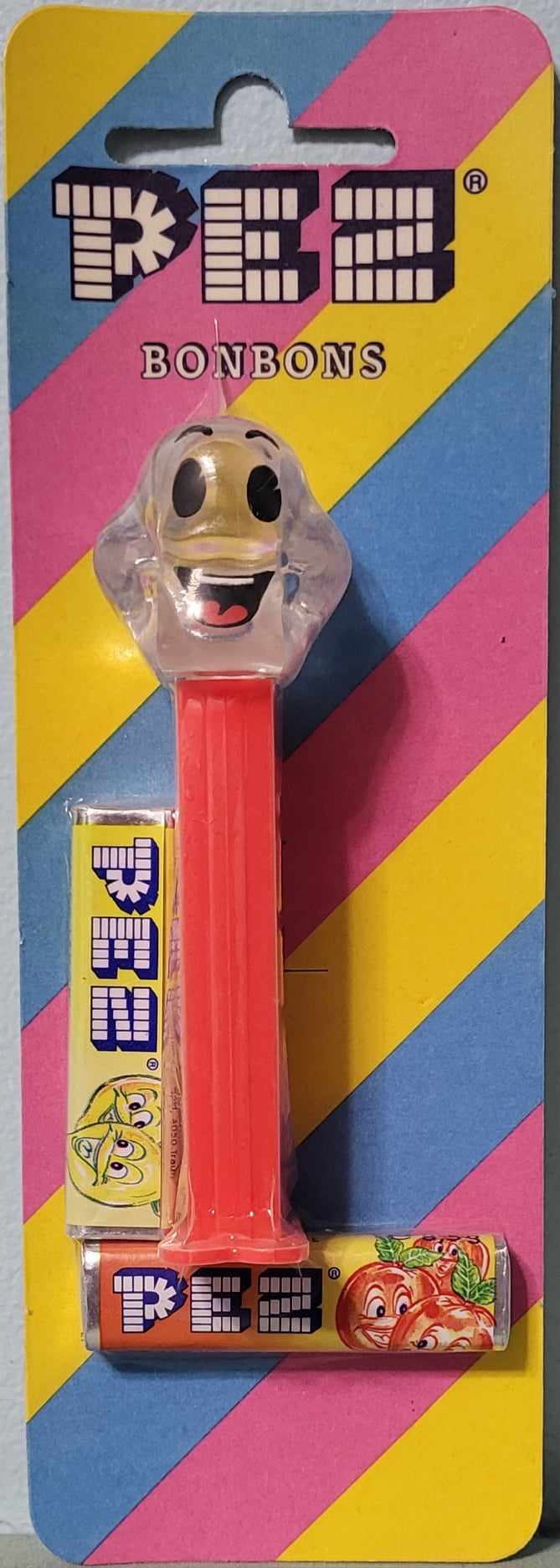 Colorless Crystal Happy Henry Pez on Red Stem Mint on Striped Card ...