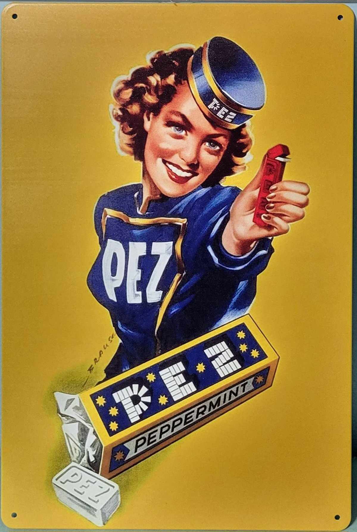 Metal Peppermint PEZ Curly Hair Presenter Girl Advertising Sign 8 x 12 ...