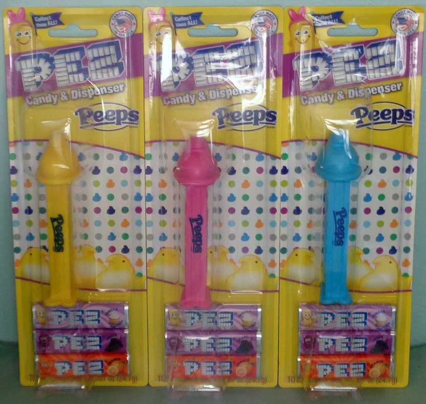 Peeps Pez Set of 3 - Yellow, Blue and Pink Mint on Yellow Cards - $12. ...