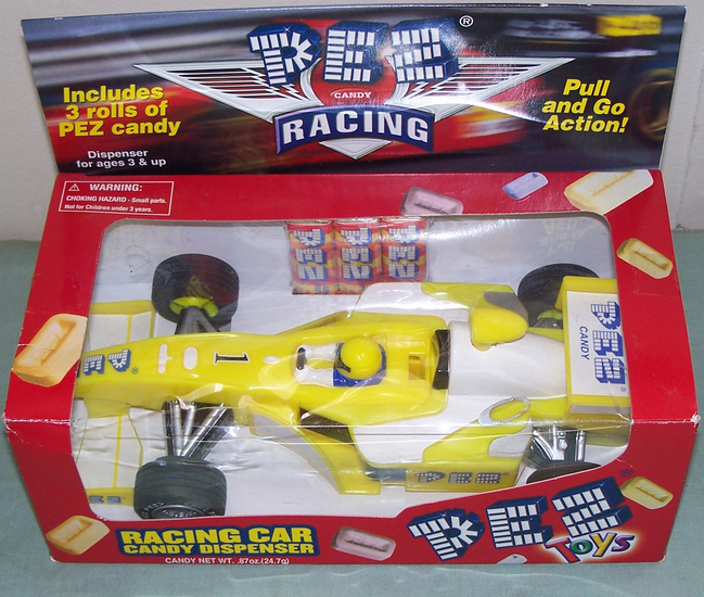 Yellow Pez Indy Style Race Car Pull-n-Go Action - $18.00