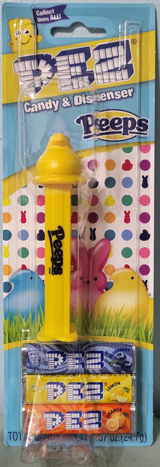 Peeps Yellow Chick Pez Mint on Blue Card with Blueberry Pez Candy for ...